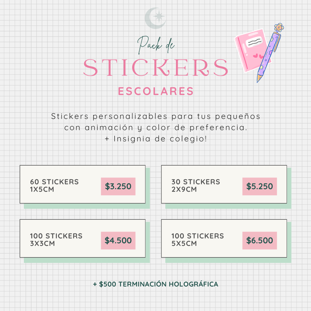 Stickers escolares personalizados - Origami & Luna